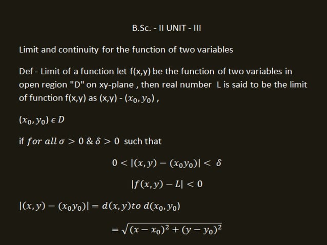 Limit And Continuity For The Function Of Two Variables Ppt