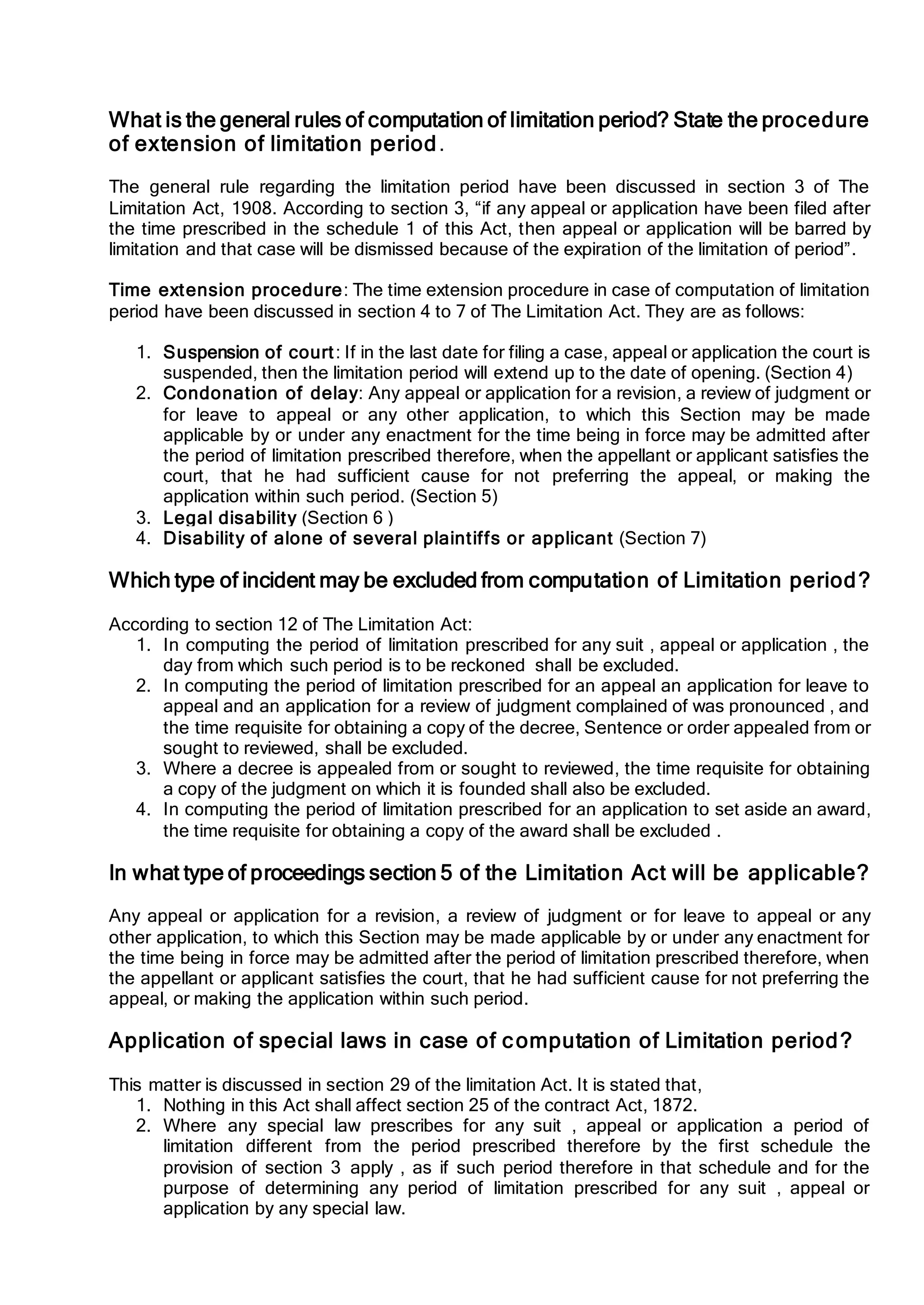 Limitation act. questions | PDF