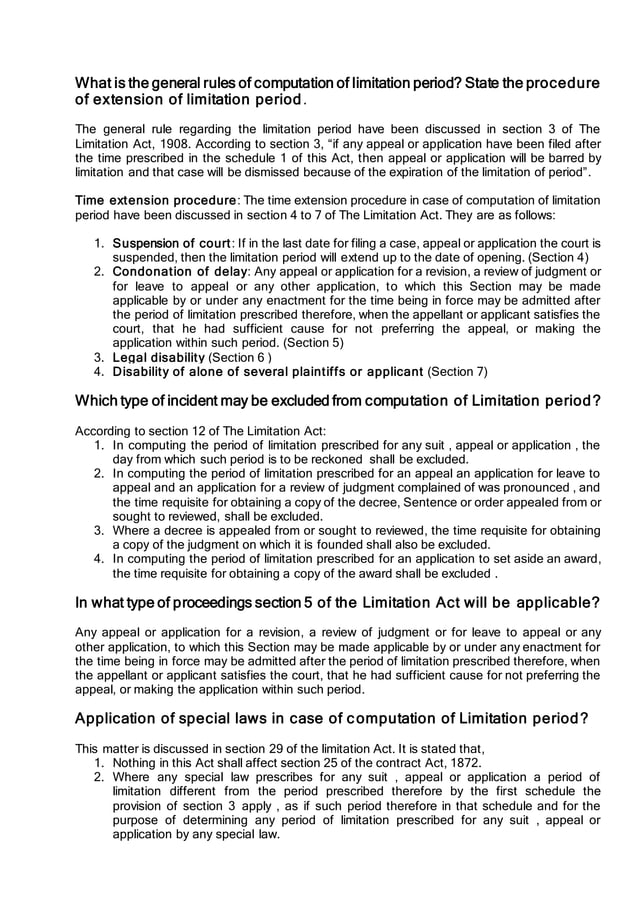 Limitation act. questions | DOCX | Law