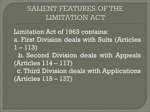 The Limitation Act 1963- an overview | PPT