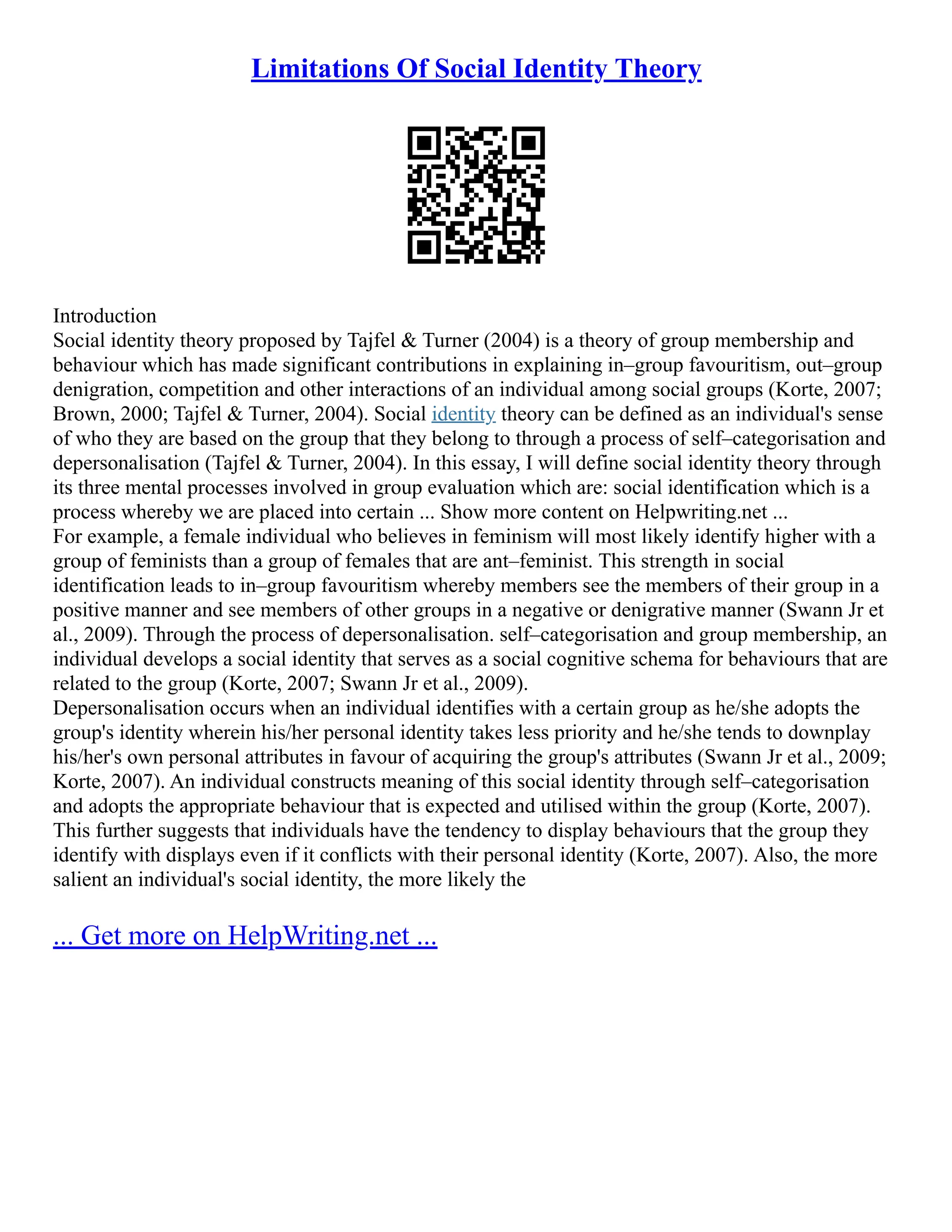 Limitations Of Social Identity Theory | PDF
