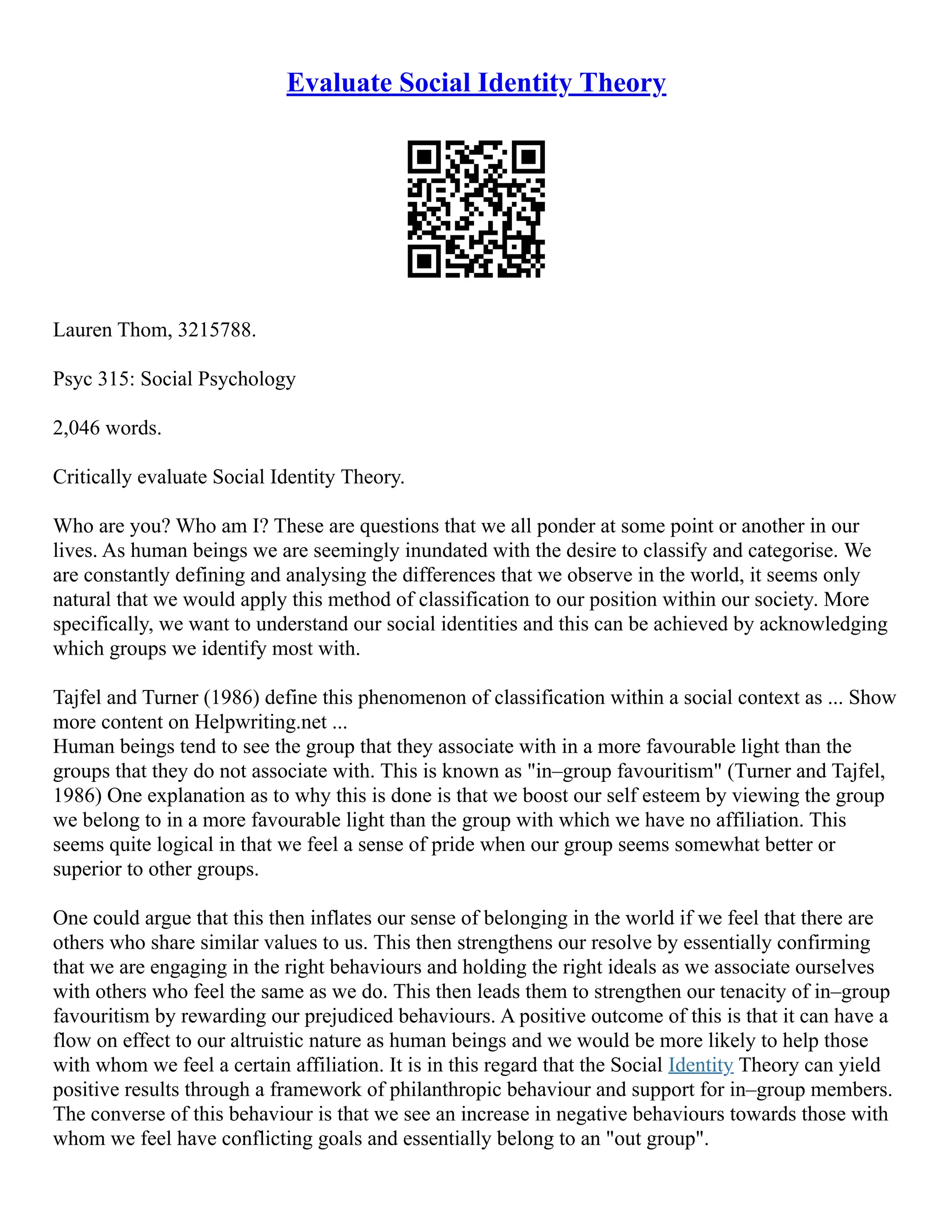 Limitations Of Social Identity Theory | PDF