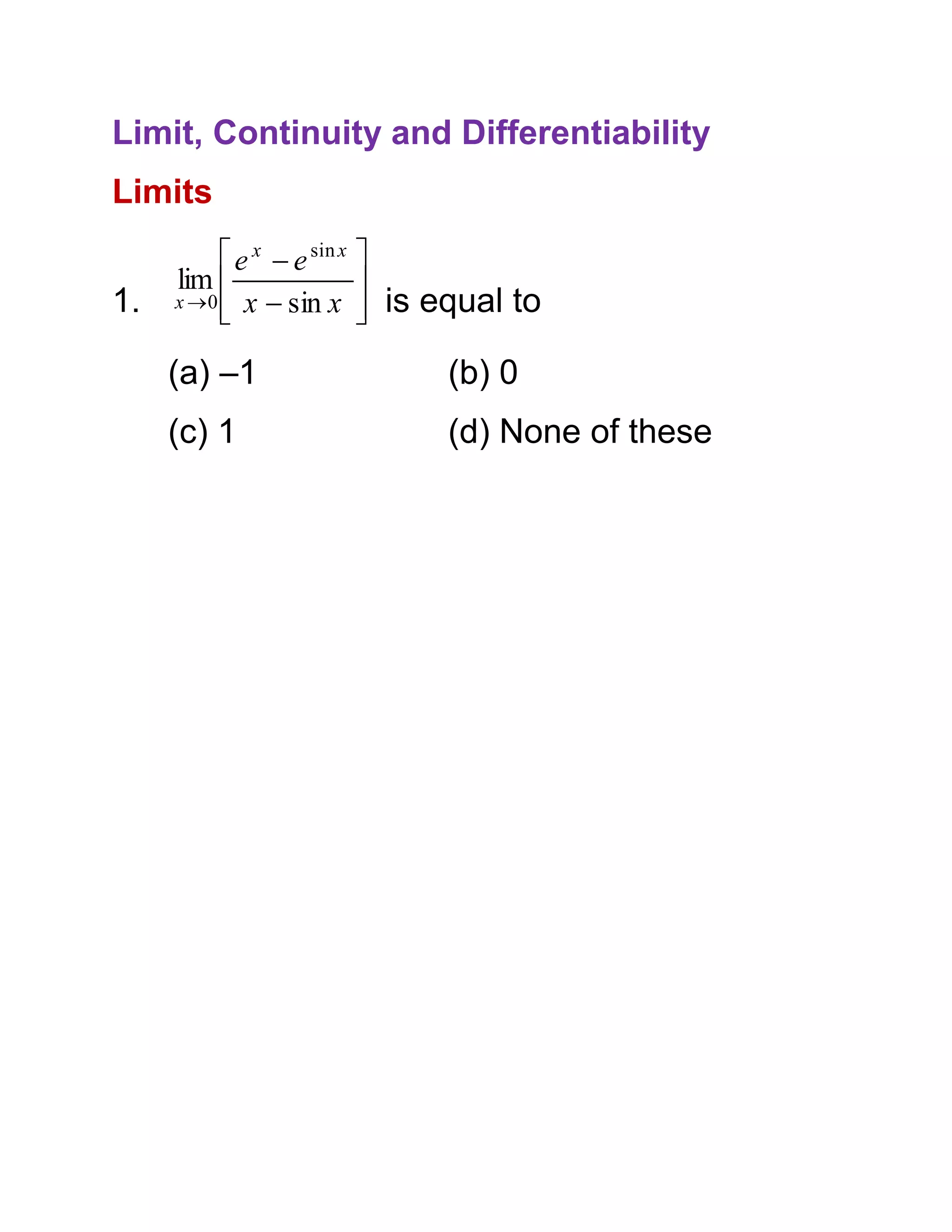 Limit, Continuity and Differentiability for JEE Main 2014 | PDF