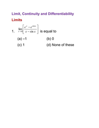 Limit, Continuity and Differentiability for JEE Main 2014 | PDF