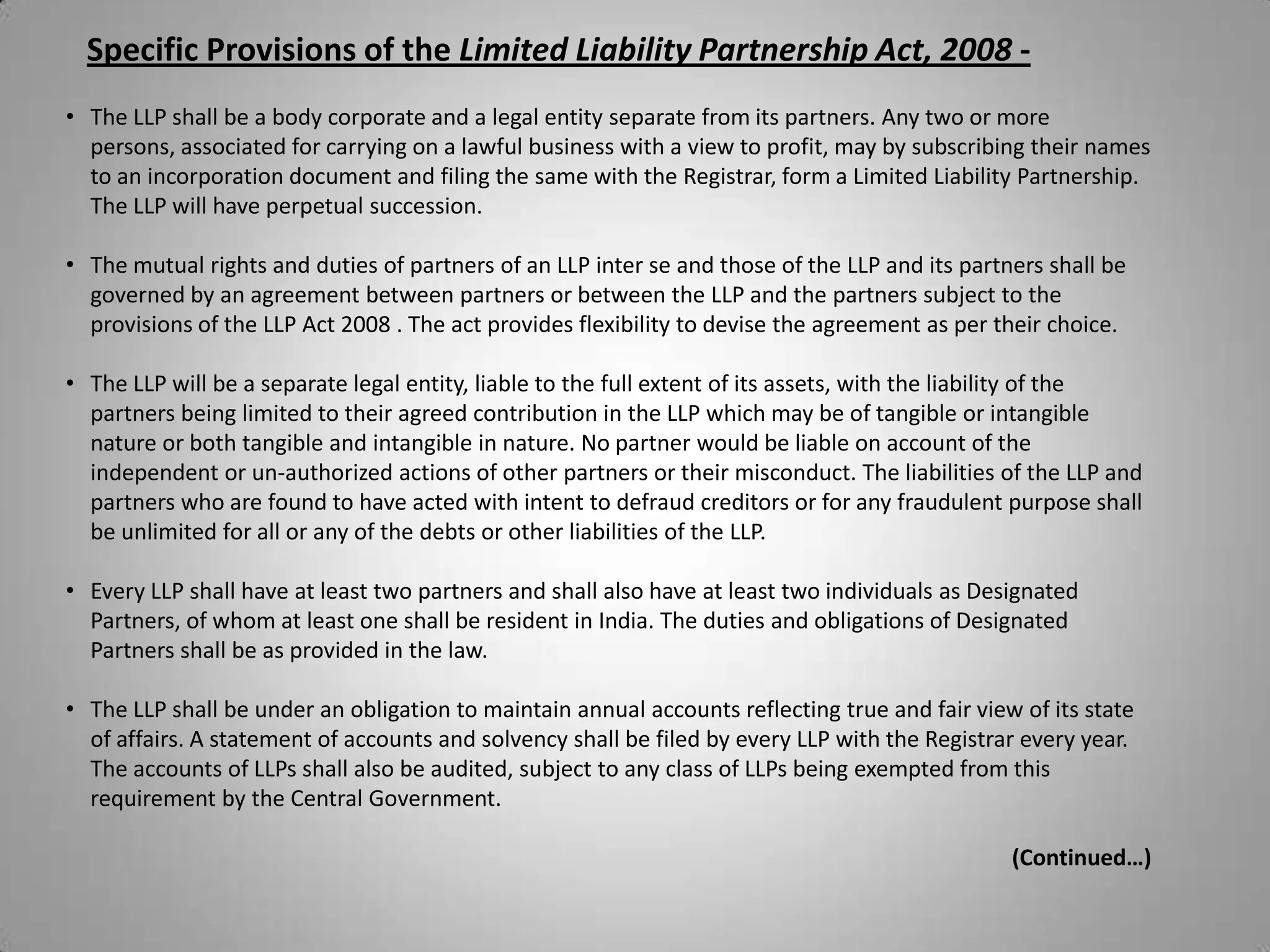 Limited Liability Partnerships (LLP)- An Overview | PPTX