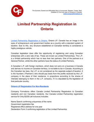 Limited partnership registration in ontario | PDF