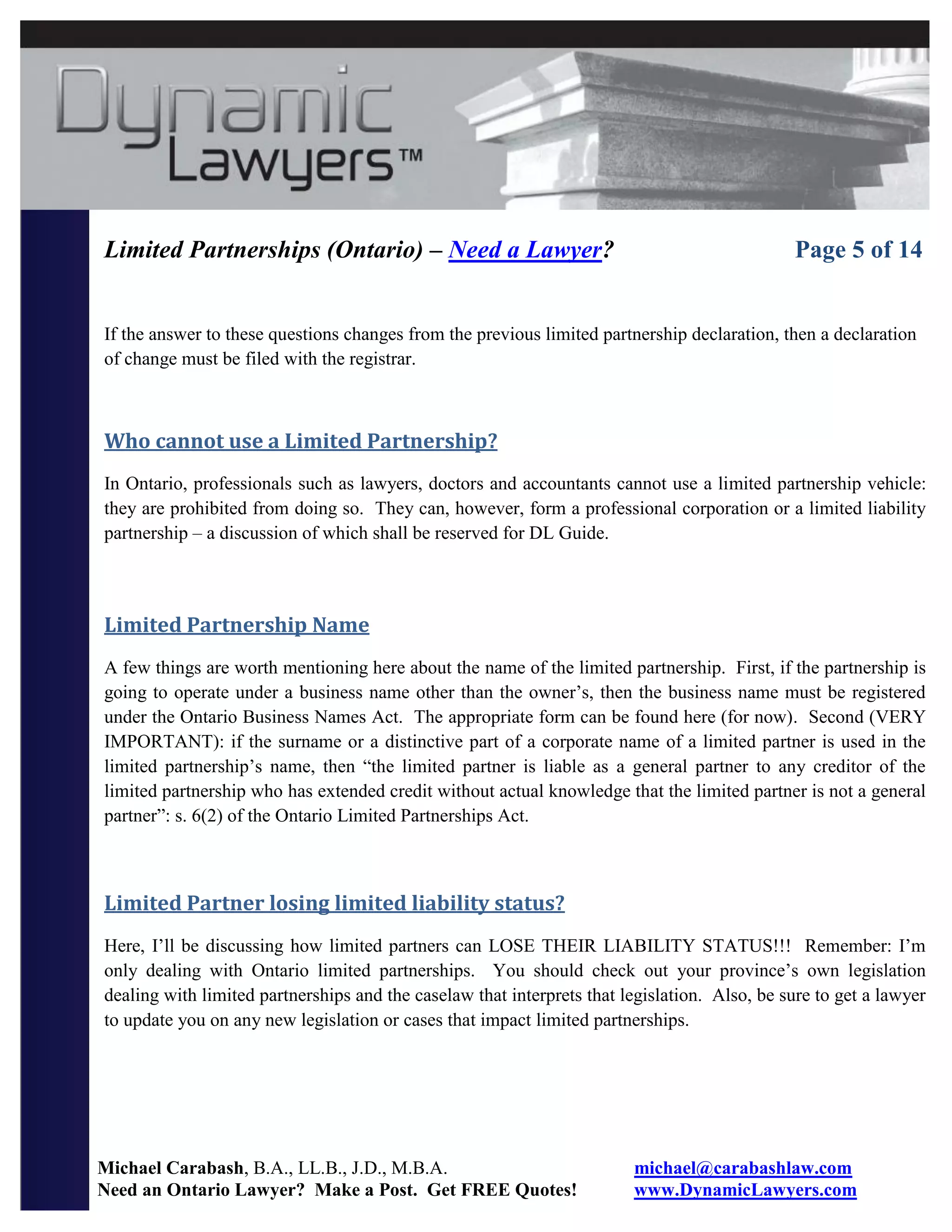 Limited partnerships ontario_canada | PDF