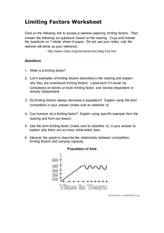 Limiting Factors Worksheet | DOCX