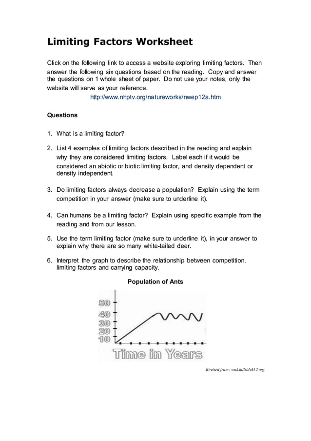 Limiting Factors Worksheet | DOCX