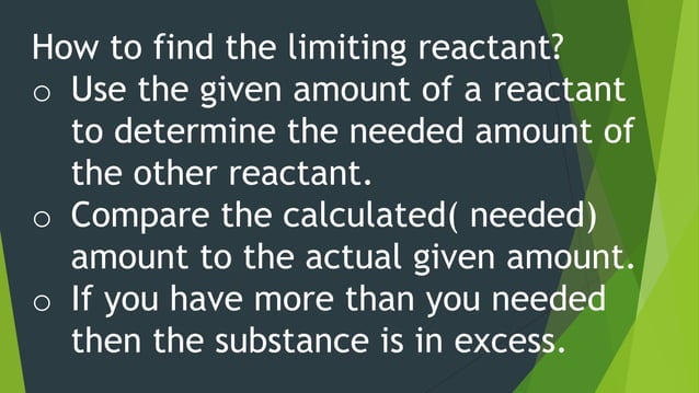 LIMITING REACTANT AND THE AMOUNT OF PRODUCTS FORMED.pptx | Chemistry | Science