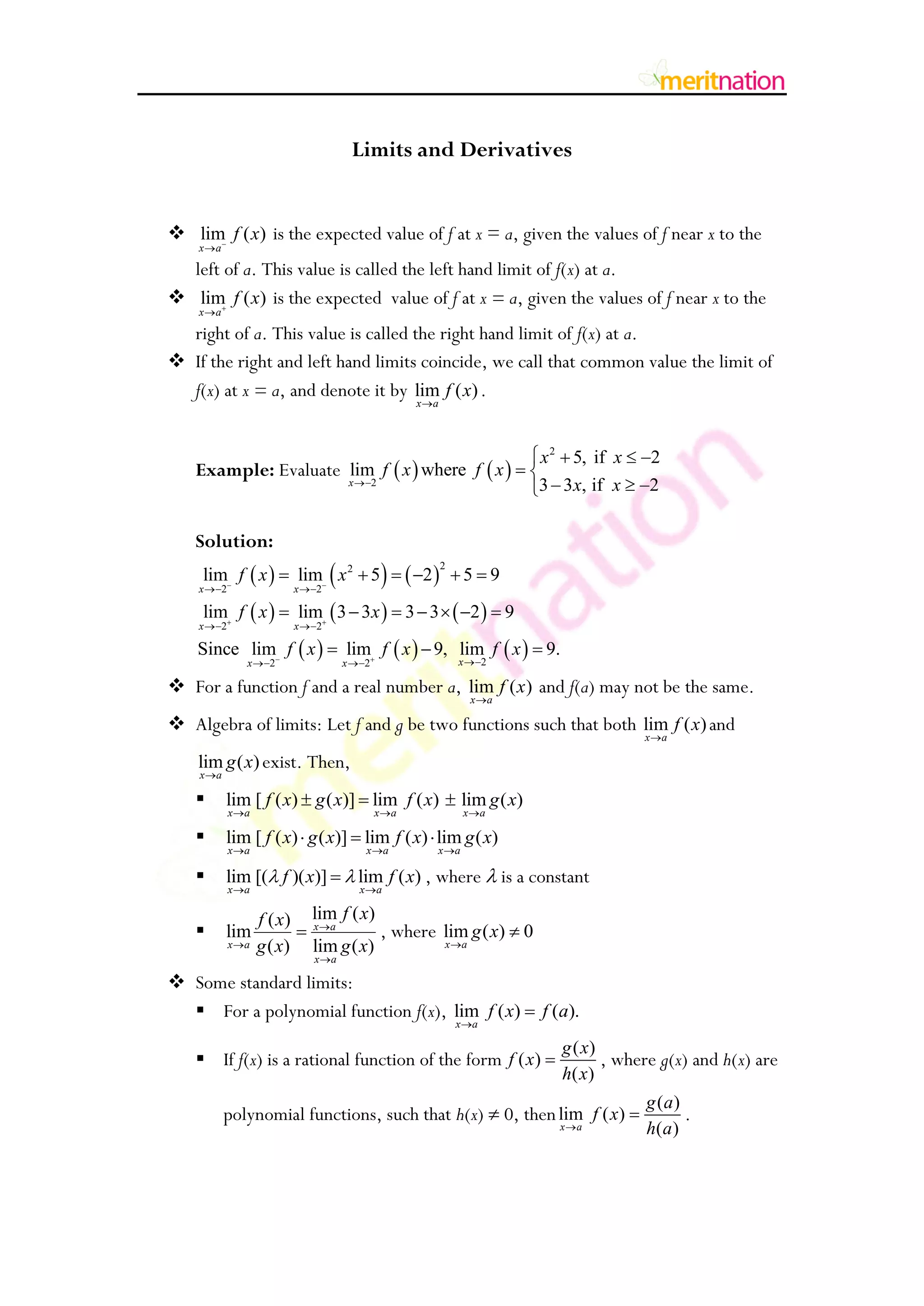 Limits and derivatives | PDF