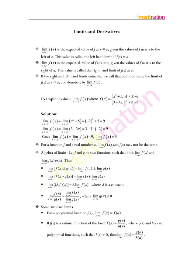 Limits and derivatives | PDF