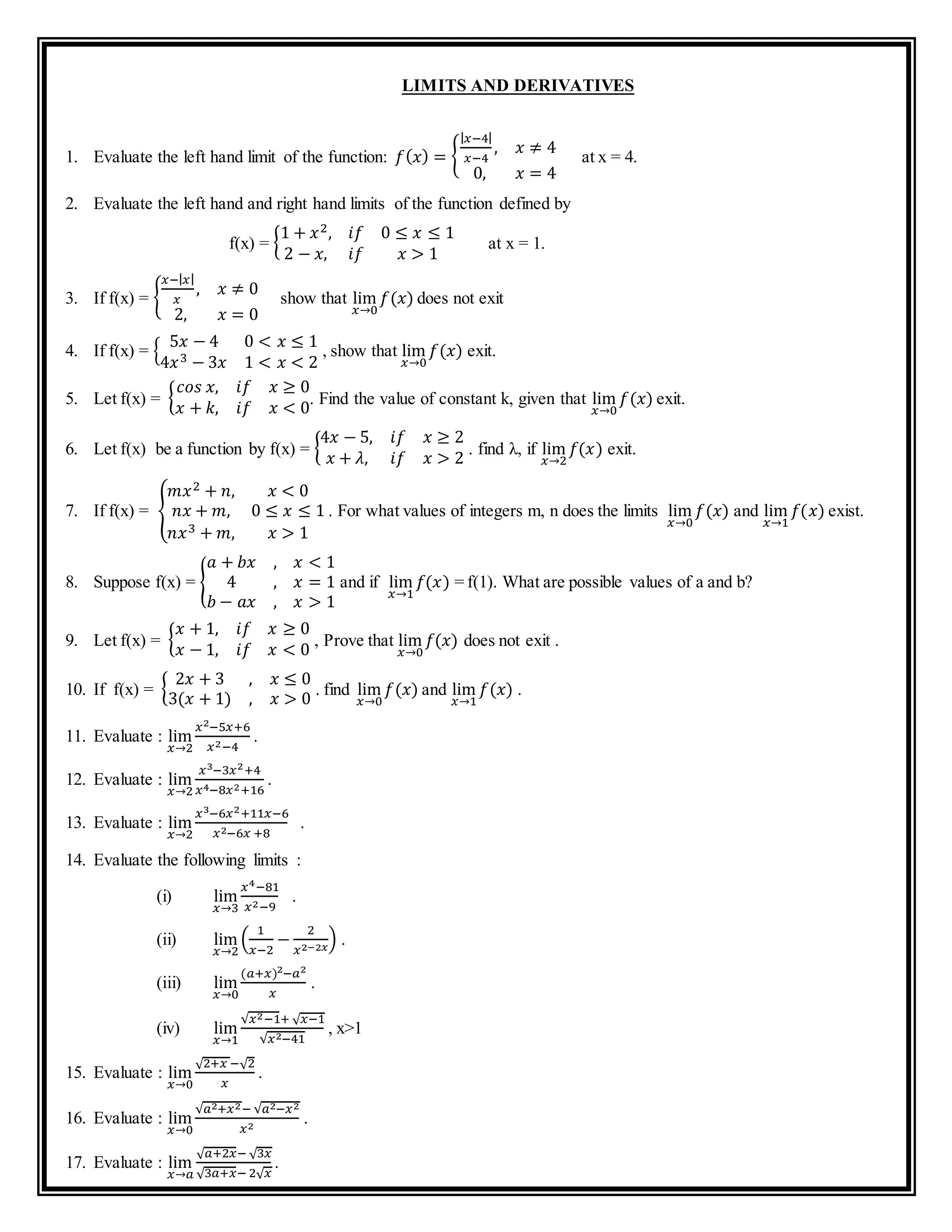 Limits and derivatives | DOCX