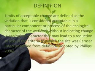 Limits to acceptable change and ecological footprint | PPTX