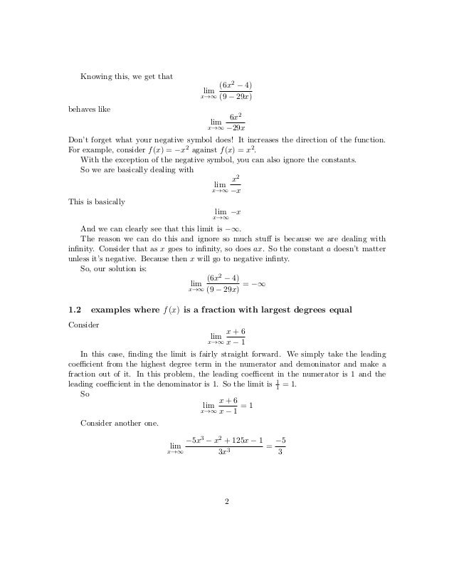 Limits As X Approaches Infinity