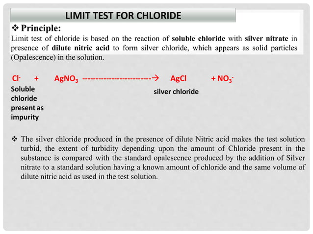 General introduction of limit test and limit test for chloride. | PPTX ...