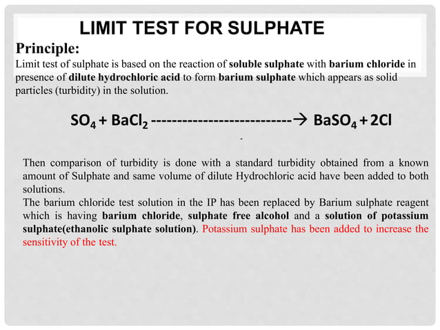 Limit test sulphate | PPTX | Chemistry | Science