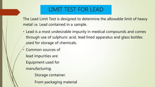 Limit test for arsenic and lead | PPTX