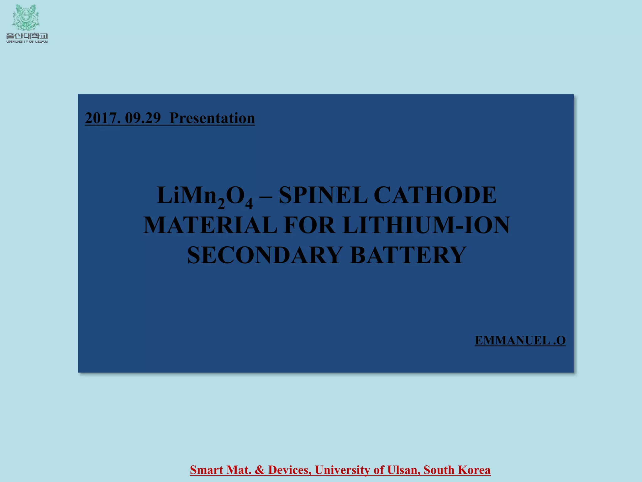 Li mn2o4 spinel cathode material for lithium-ion secondary battery by ...