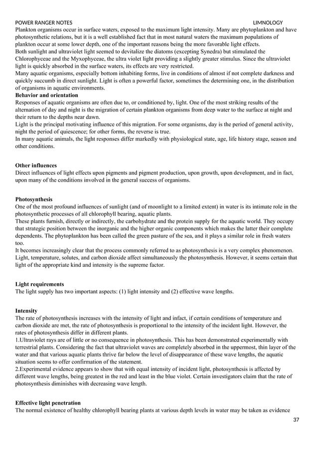 limnology-definitions, principles and uses | PDF
