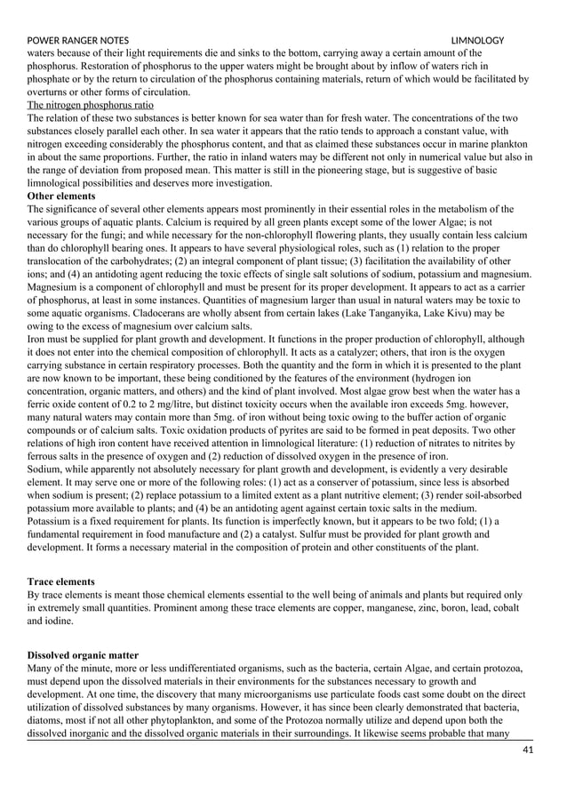 limnology-definitions, principles and uses | PDF