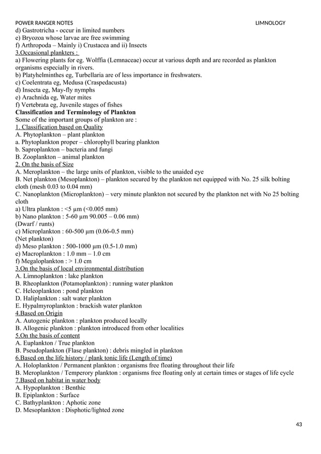 limnology-definitions, principles and uses | PDF