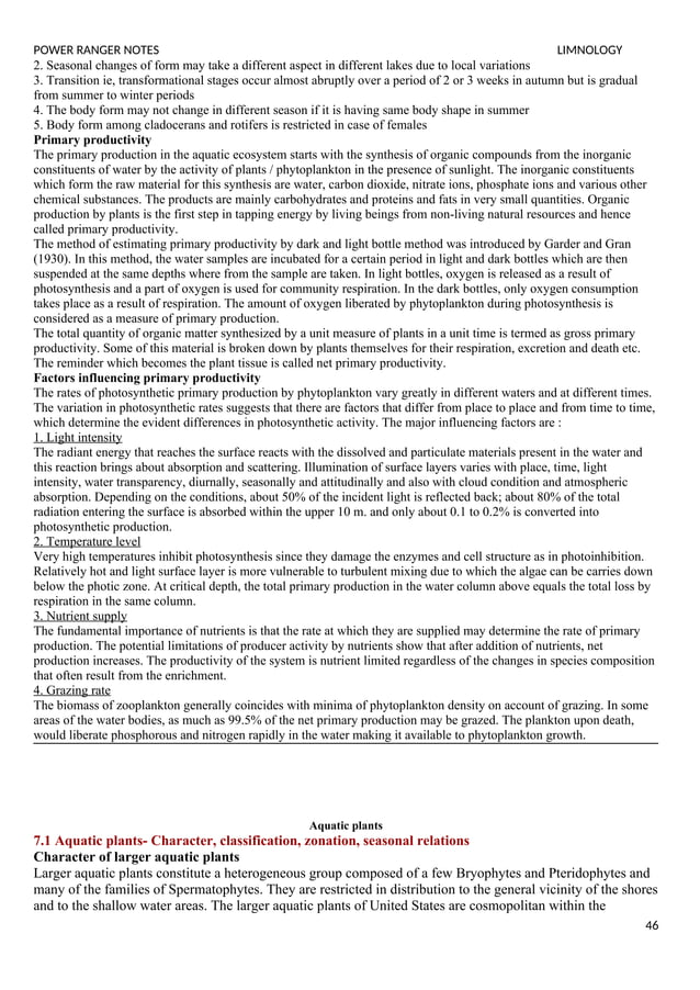 limnology-definitions, principles and uses | PDF