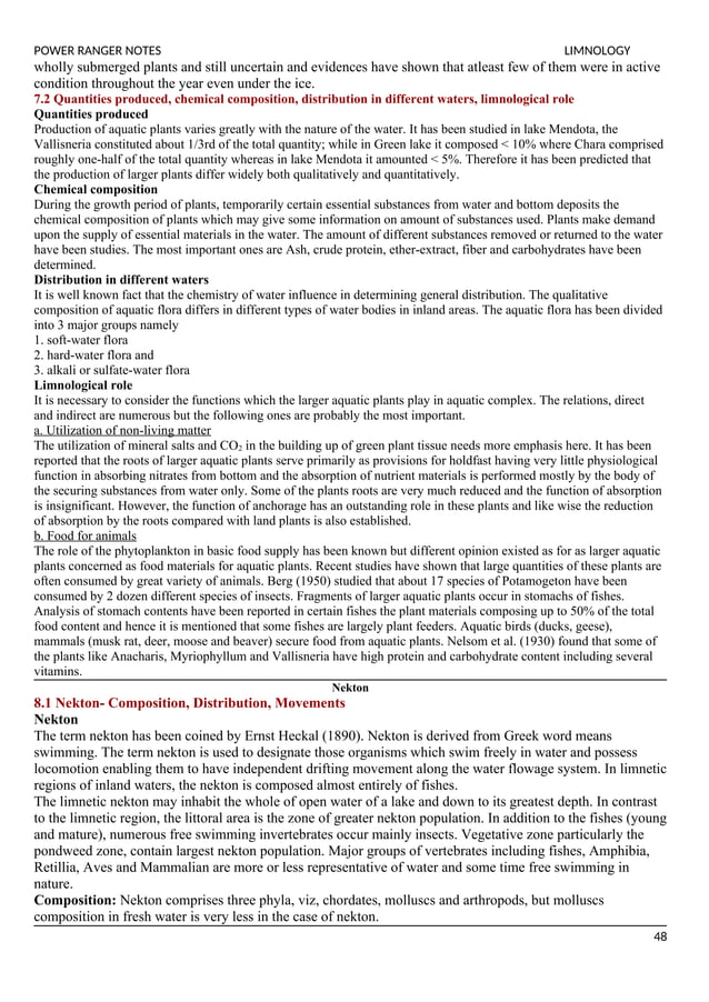 limnology-definitions, principles and uses | PDF