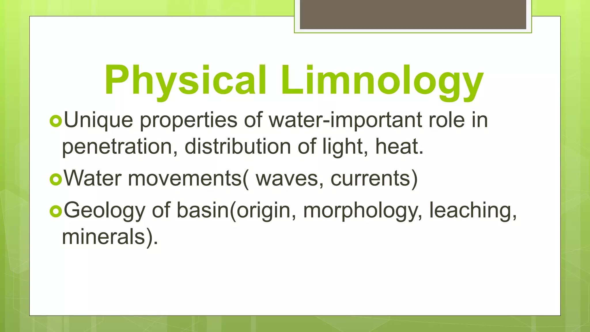 Limnology powerpoint presentation | PPTX