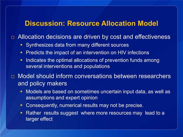 Tools for Resource Allocation among Enhanced Comprehensive HIV Prevention Plans (ECHPP ...