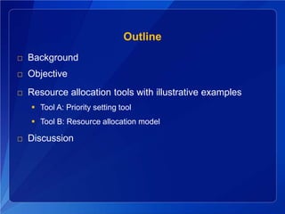 Tools for Resource Allocation among Enhanced Comprehensive HIV Prevention Plans (ECHPP ...