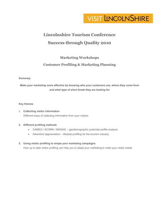 Visit Lincolnshire Conference: Customer Profiling Workshop | PDF