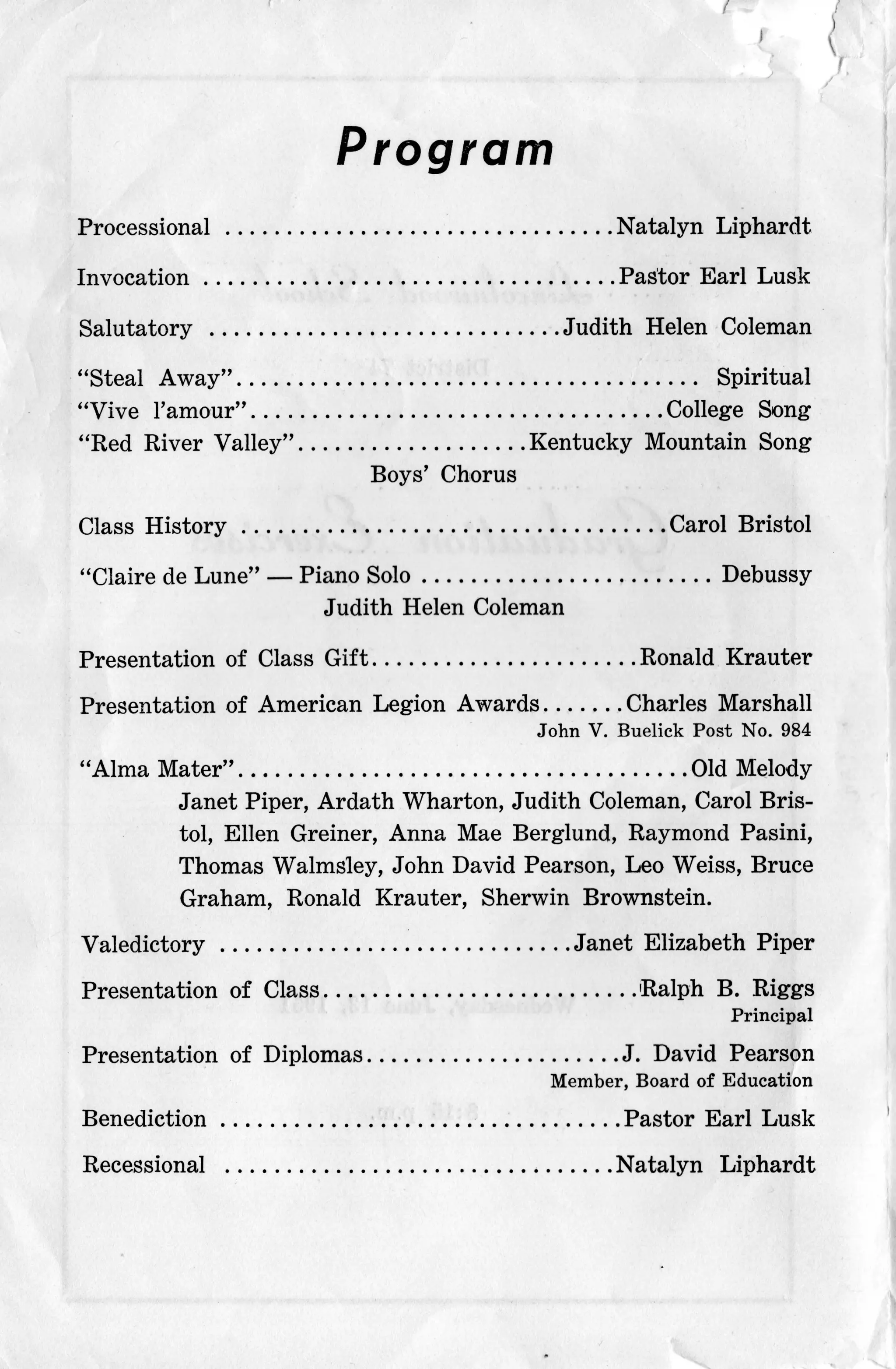 Lincolnwood School Graduation Program 1951 | PDF