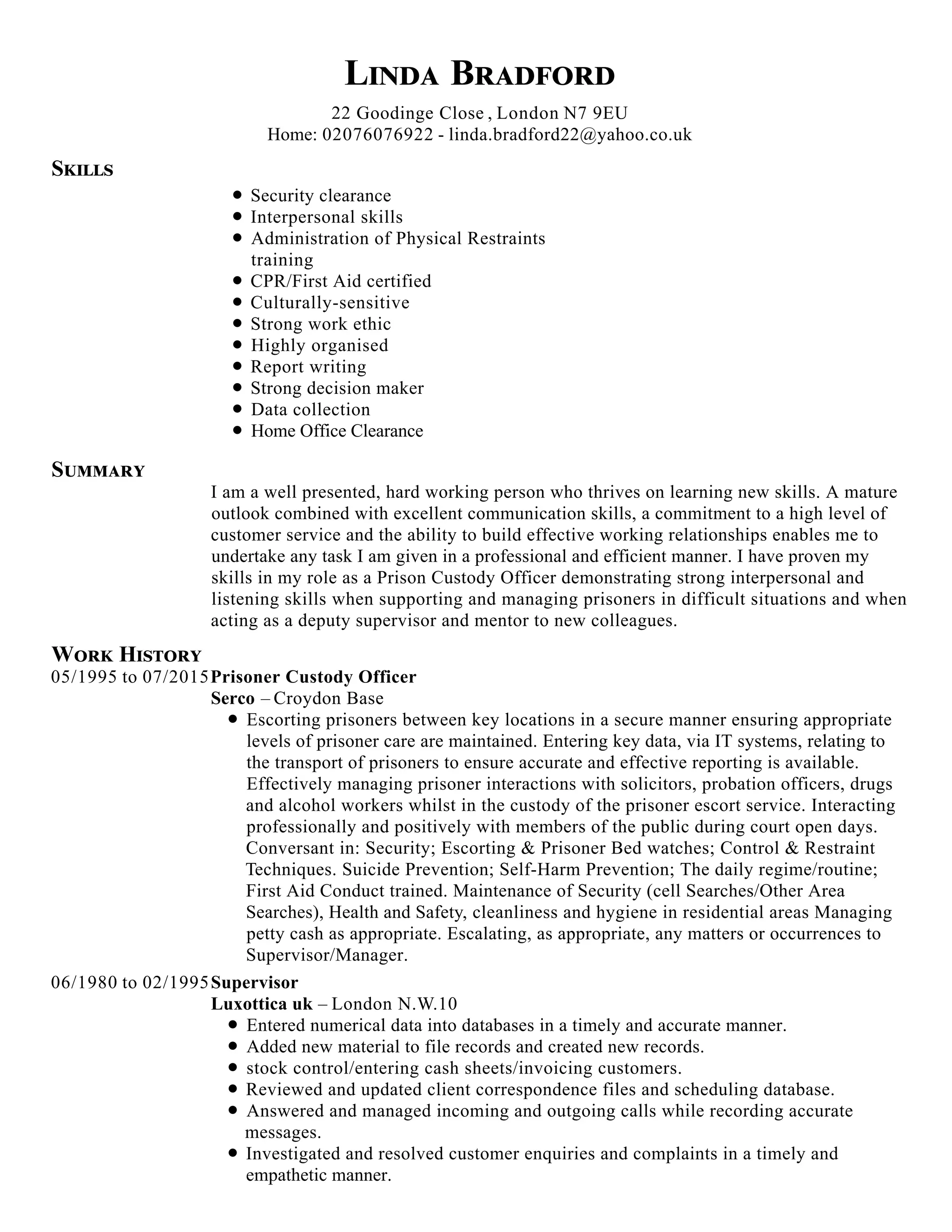 Linda bradford cv4 2016 | PDF | Family and Relationships