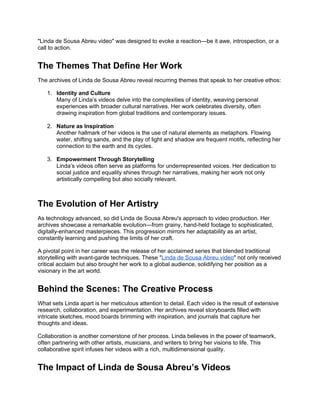 Linda de Sousa Abreu Video Archives: A Journey Through Creativity | DOCX