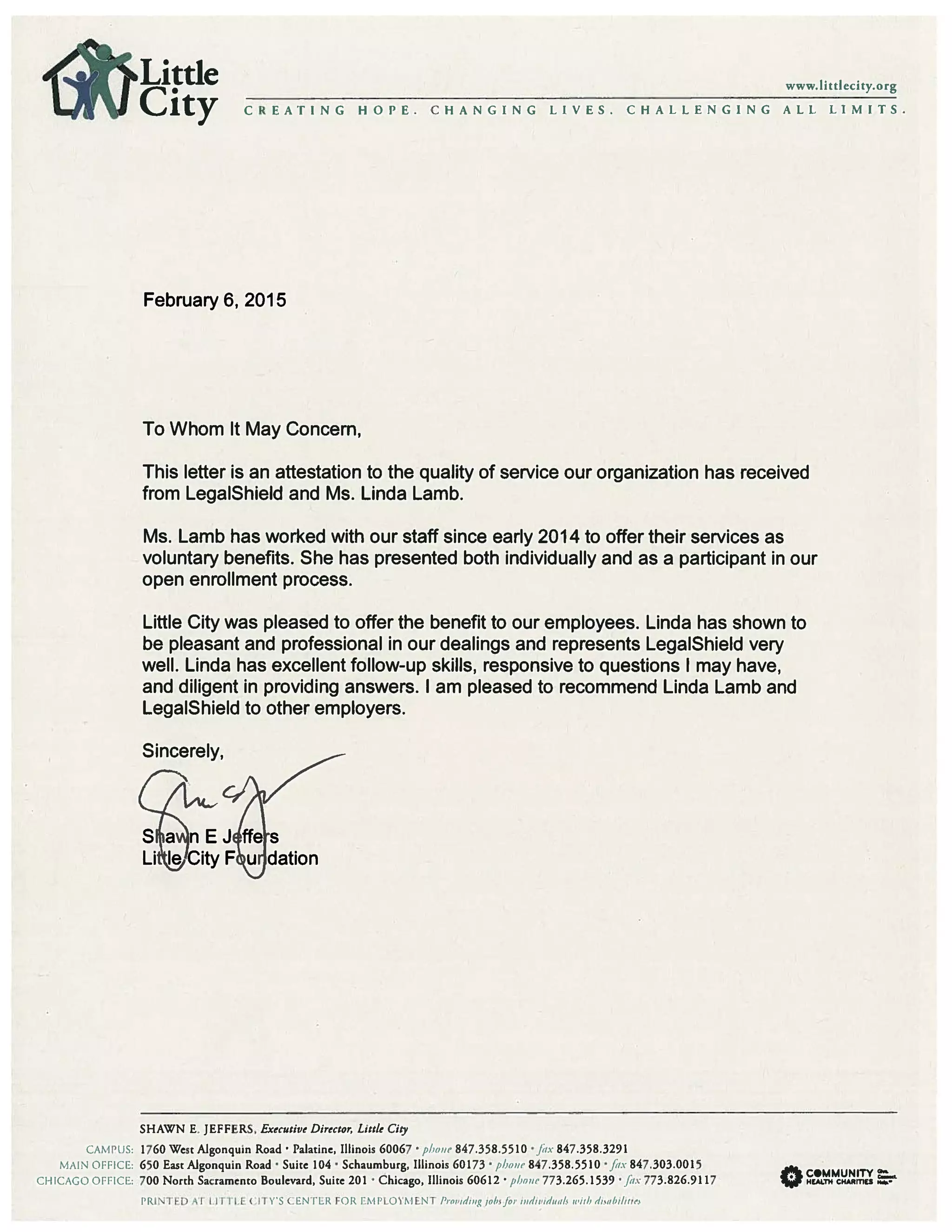 Letter of Recommendation from Little City Foundation | PDF