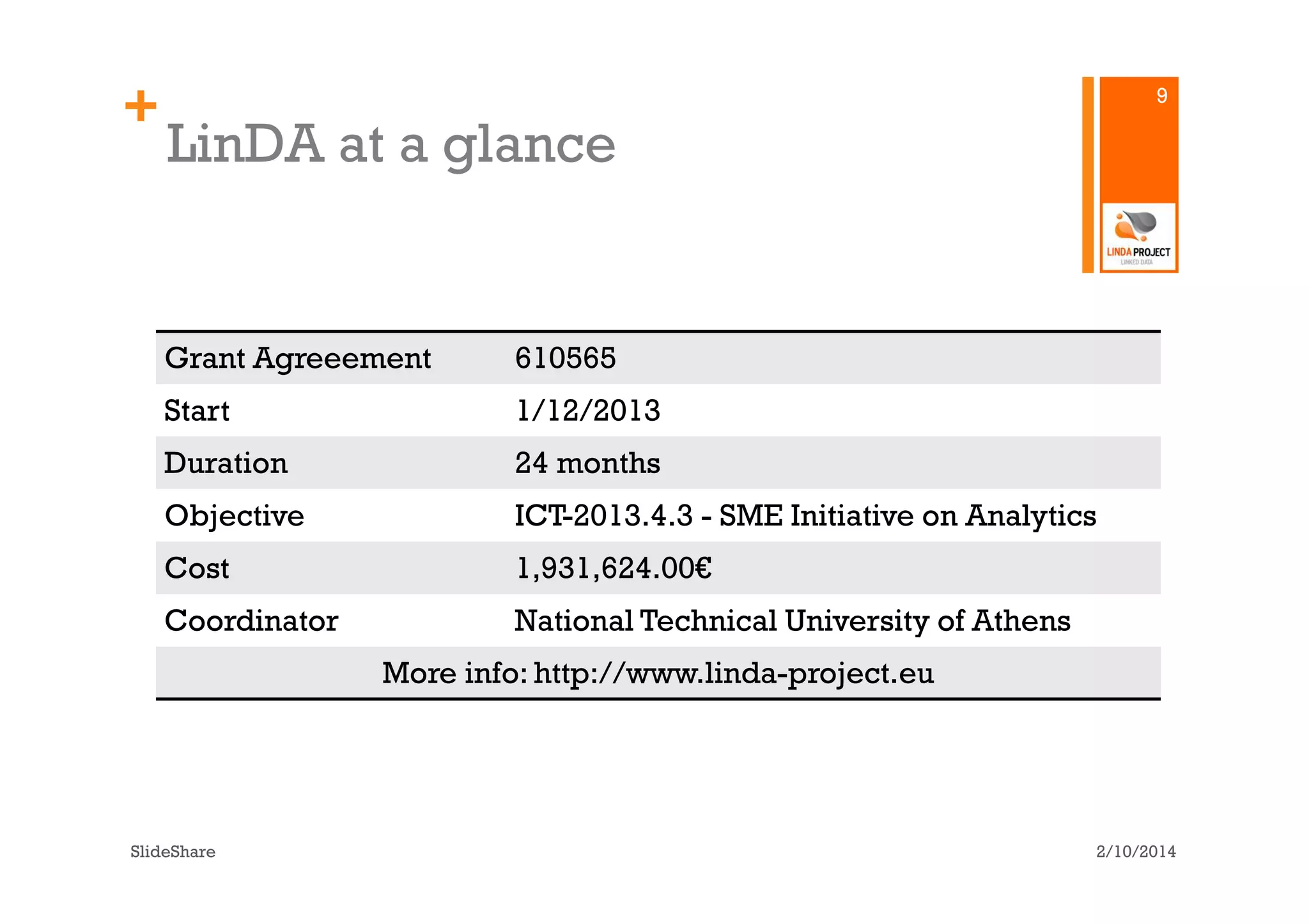 Linda (Linked Data Analytics) project general presentation | PPT