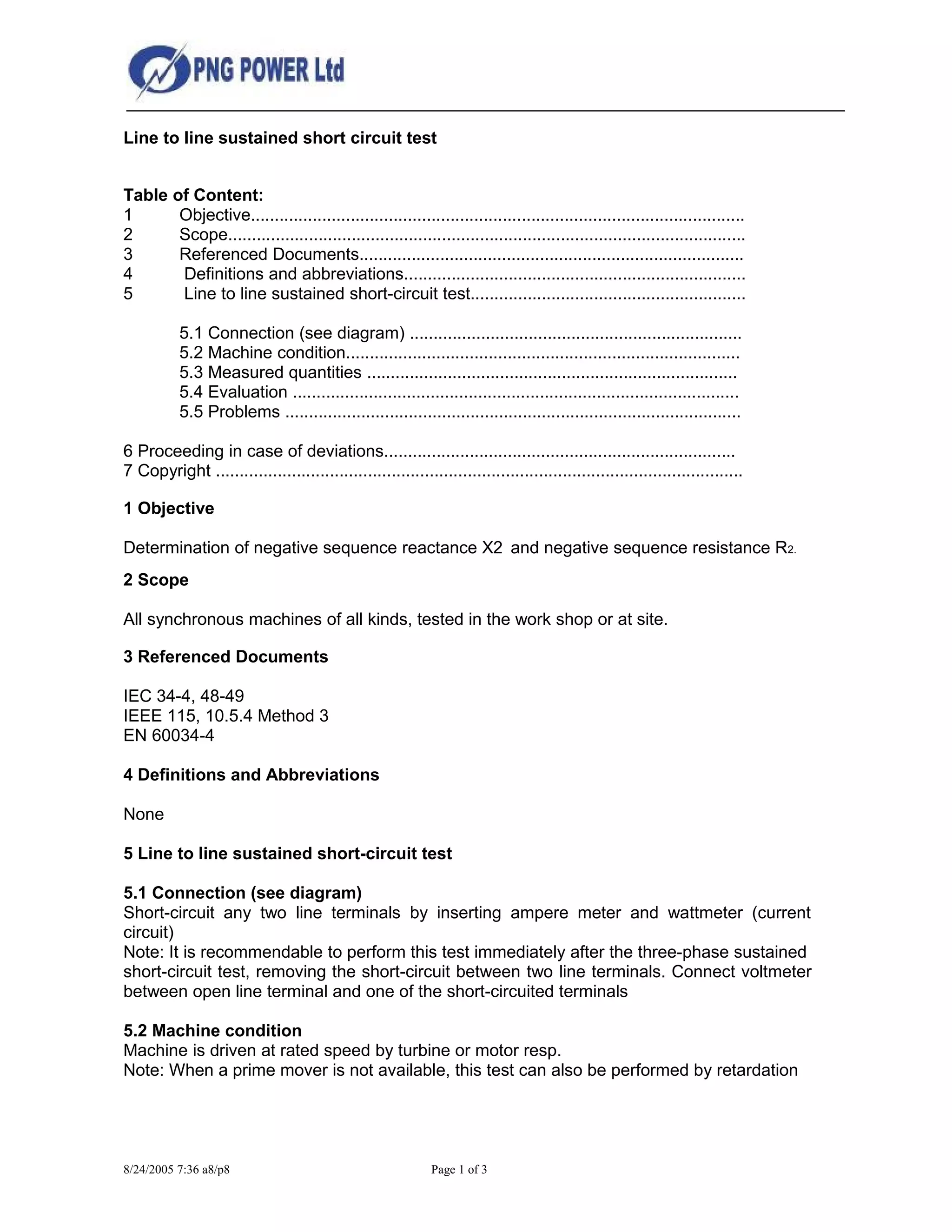Line to-line sustained short-circuit test | DOC
