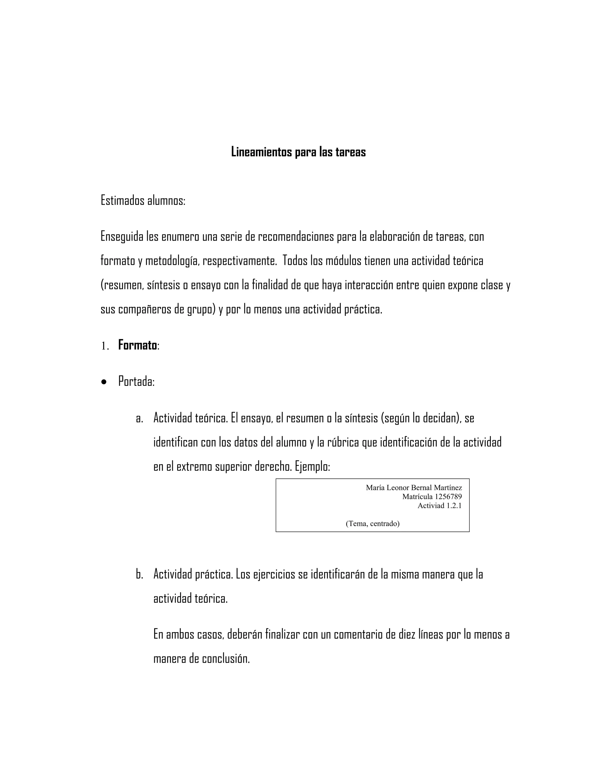 Lineamientos para las tareas | DOC
