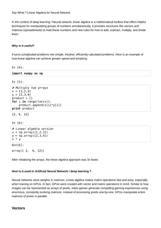 An Introduction Linear Algebra for Neural Networks and Deep learning ...