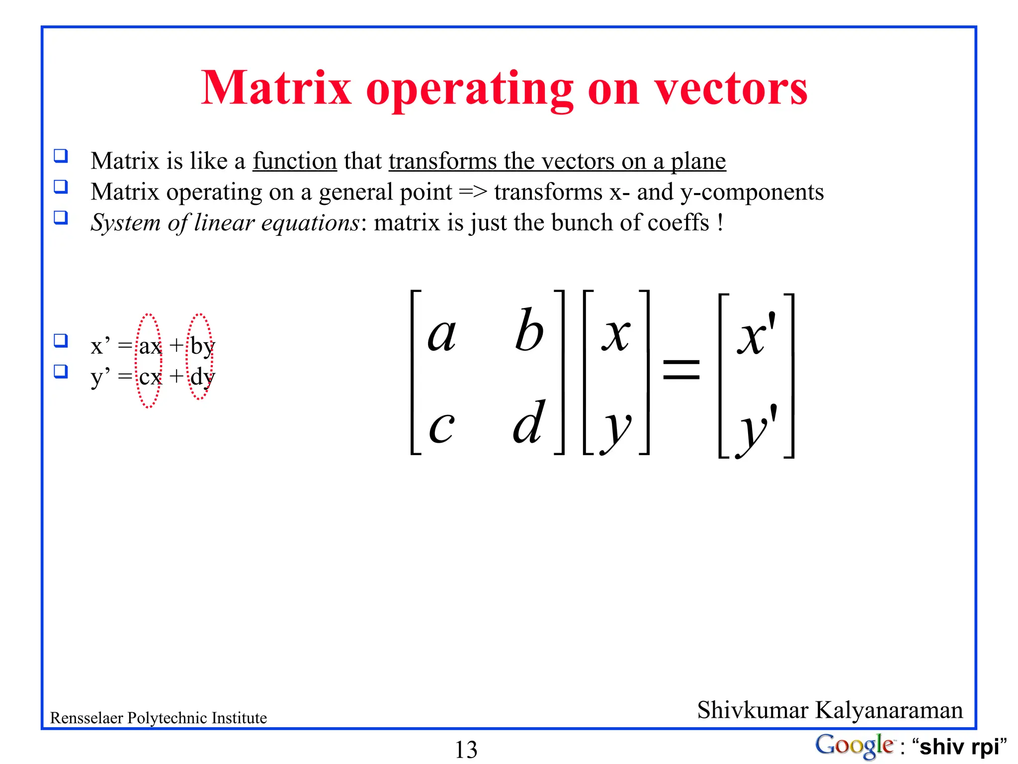 linear-algebra primer linear-algebra primer.ppt | Programming Languages | Computing