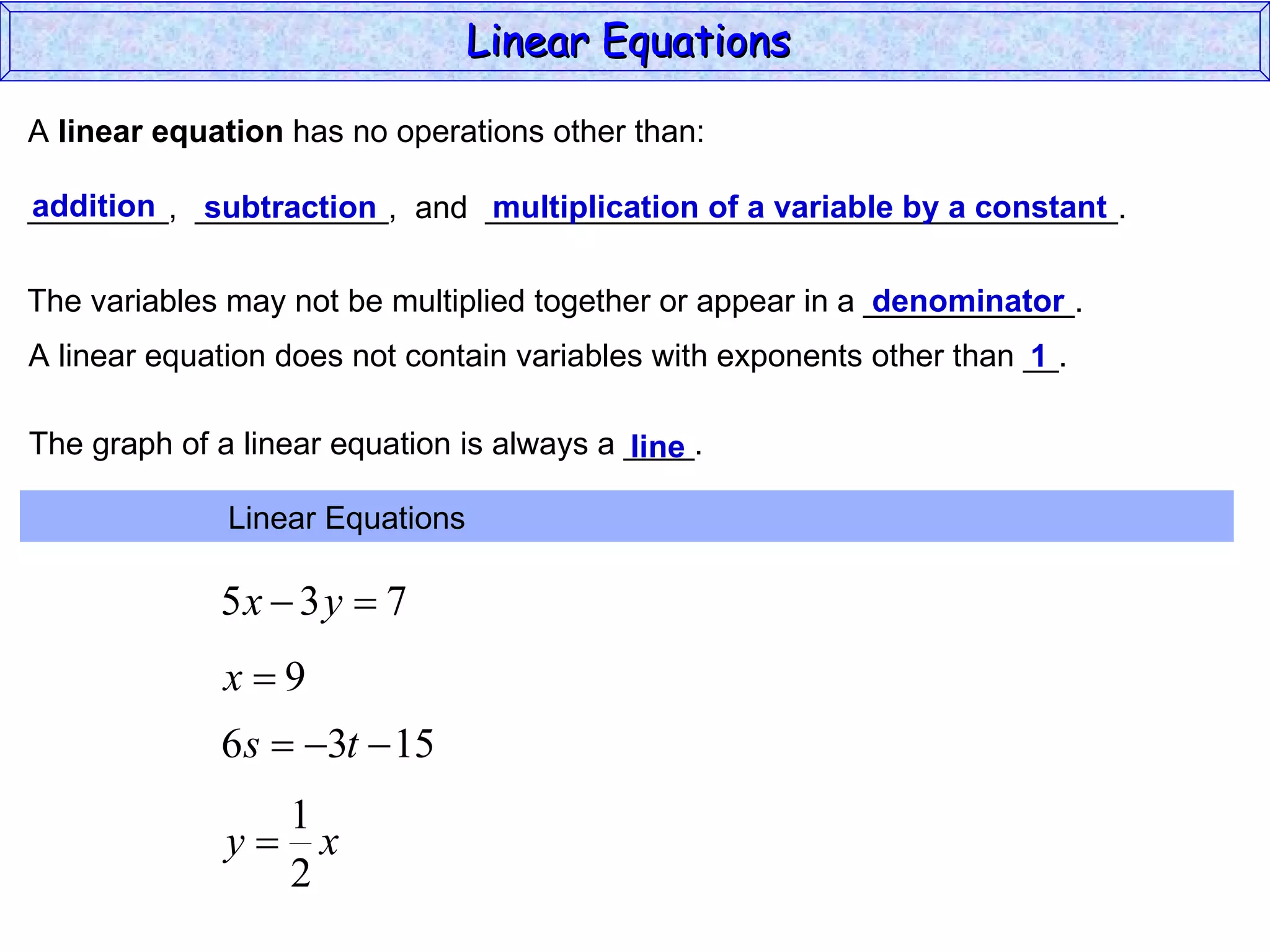 Linear Equations | PPT
