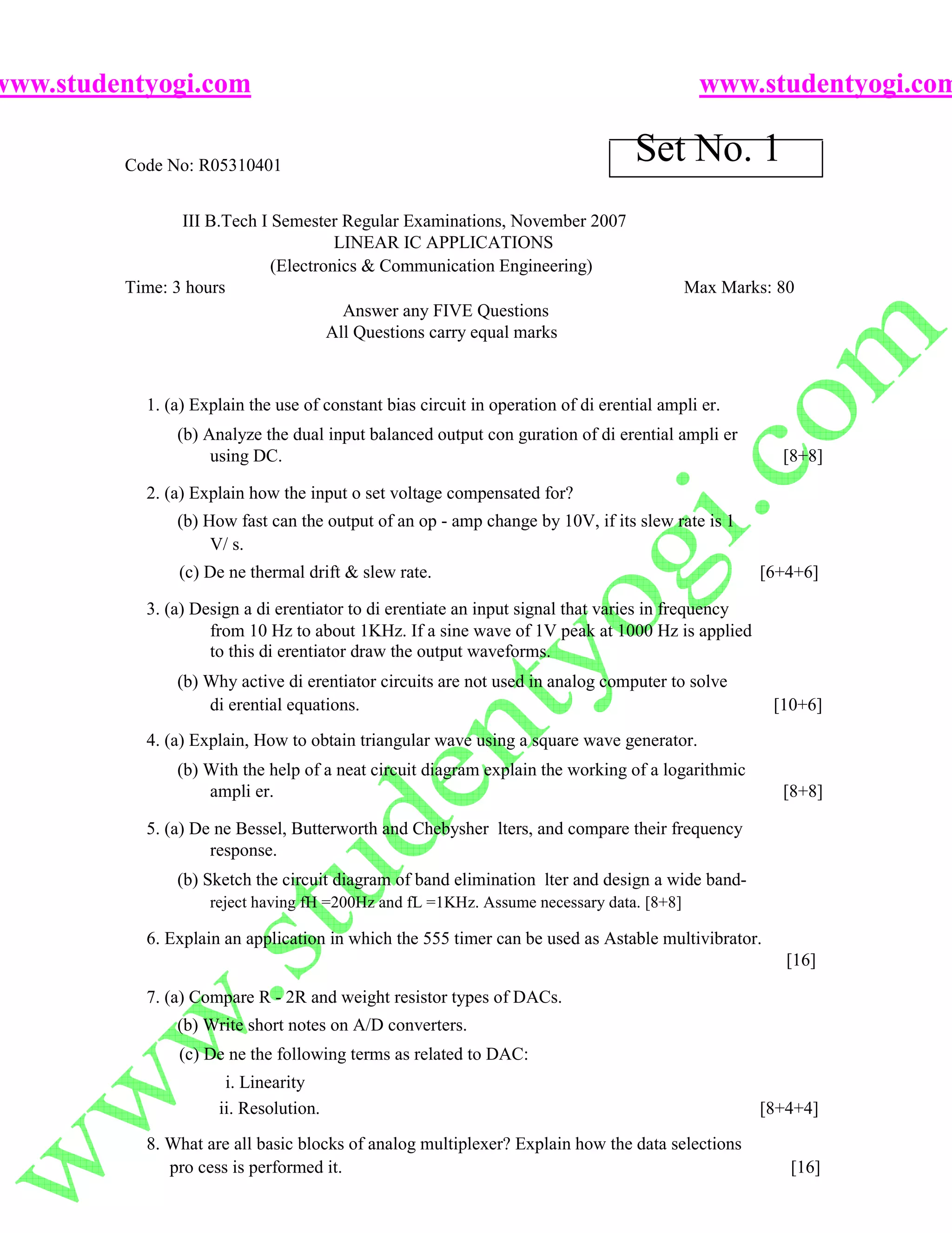 Linear Ic Applications Jntu Model Paper{Www.Studentyogi.Com} | PDF