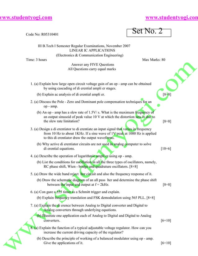 Linear Ic Applications Jntu Model Paper{Www.Studentyogi.Com} | PDF