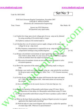 Linear Ic Applications Jntu Model Paper{Www.Studentyogi.Com} | PDF