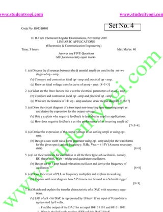Linear Ic Applications Jntu Model Paper{Www.Studentyogi.Com} | PDF