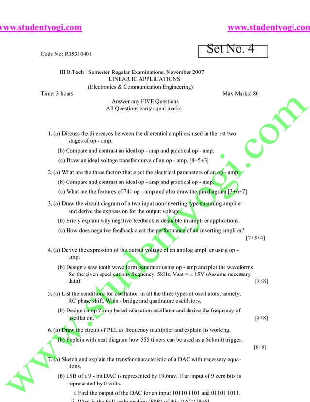 Linear Ic Applications Jntu Model Paper{Www.Studentyogi.Com} | PDF