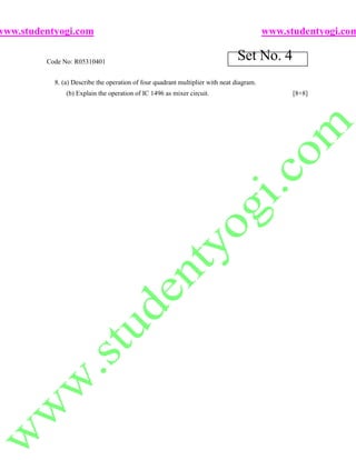 Linear Ic Applications Jntu Model Paper{Www.Studentyogi.Com} | PDF