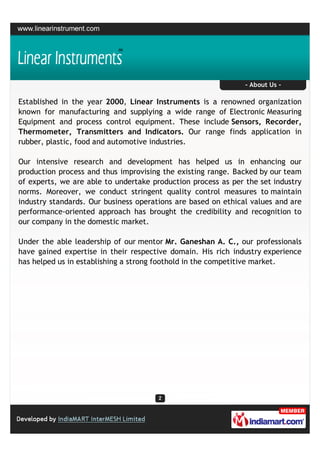 Linear Instruments, Chennai, Table Top PH Meter | PDF