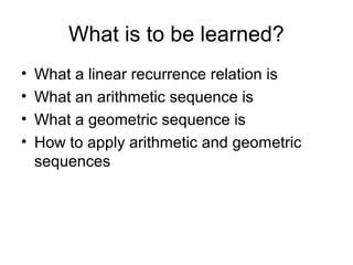 Linear recurrence relations | PPT